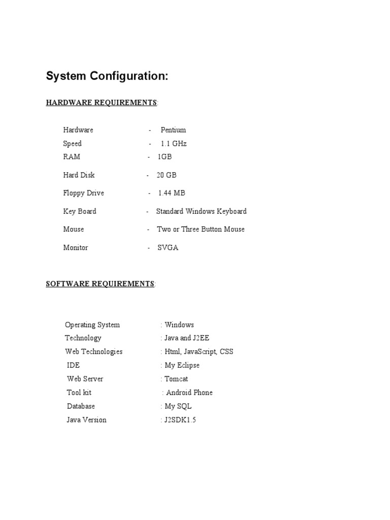 Hardware and Sofware Specification | PDF