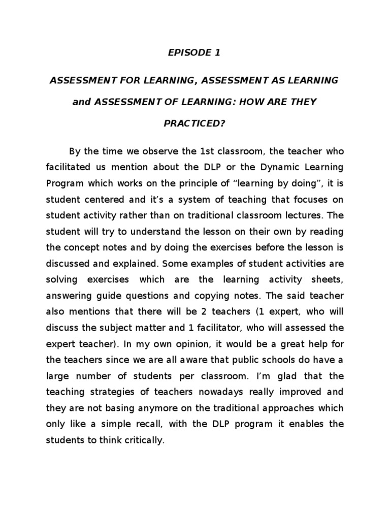 Episode 1 Assessment For Learning, Assessment As Learning and ...
