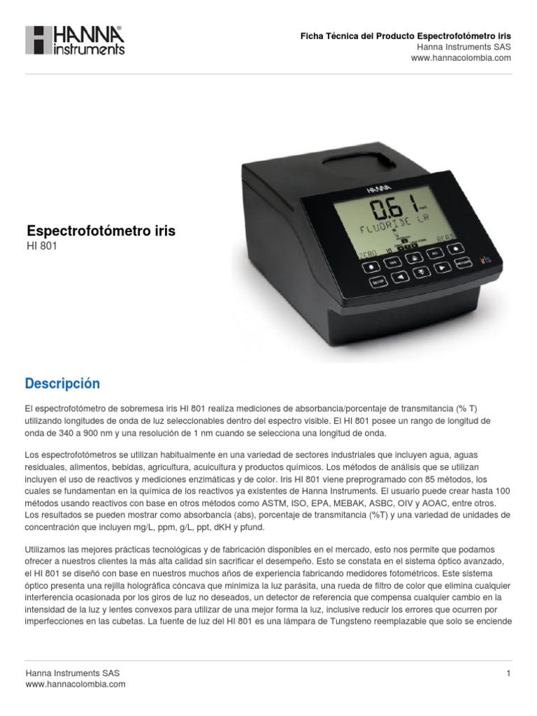 Hi 801 | PDF | Espectrofotometria | Ligero