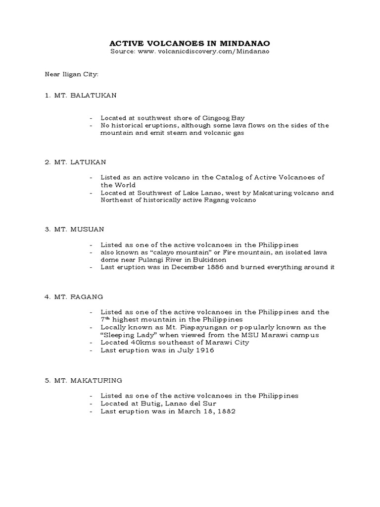 Active Volcanoes of Mindanao | PDF