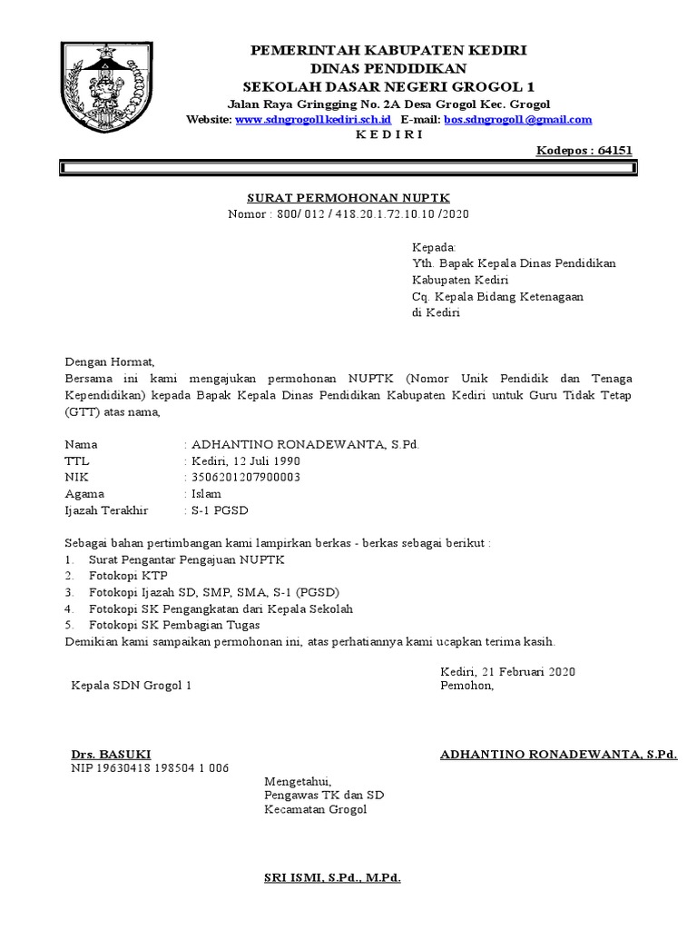 Surat Permohonan NUPTK | PDF