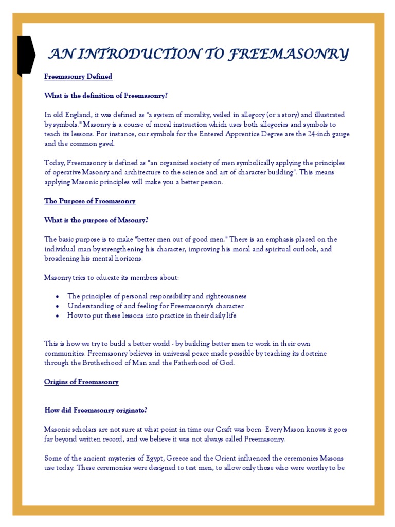 An Introduction To Freemasonry | PDF | Freemasonry | Masonic Lodge