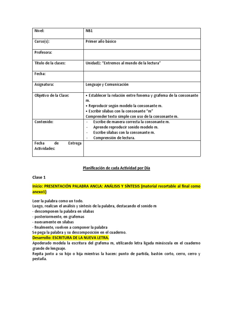 1ero Básico - Lenguaje - Lección M | PDF | Palabra | Escritura