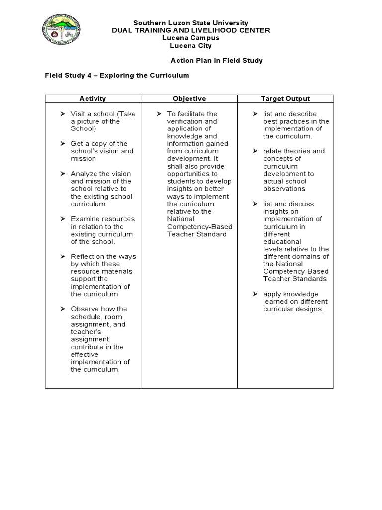 Action Plan in Field Study | PDF | Art | Science & Mathematics