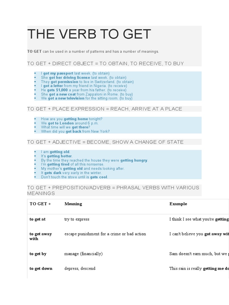 The Verb To Get | PDF | Verb | English Language