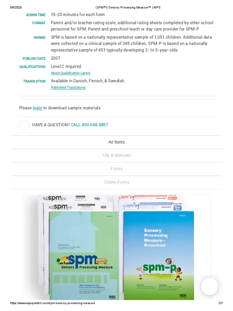 6 (SPM™) Sensory Processing Measure™ _ WPS