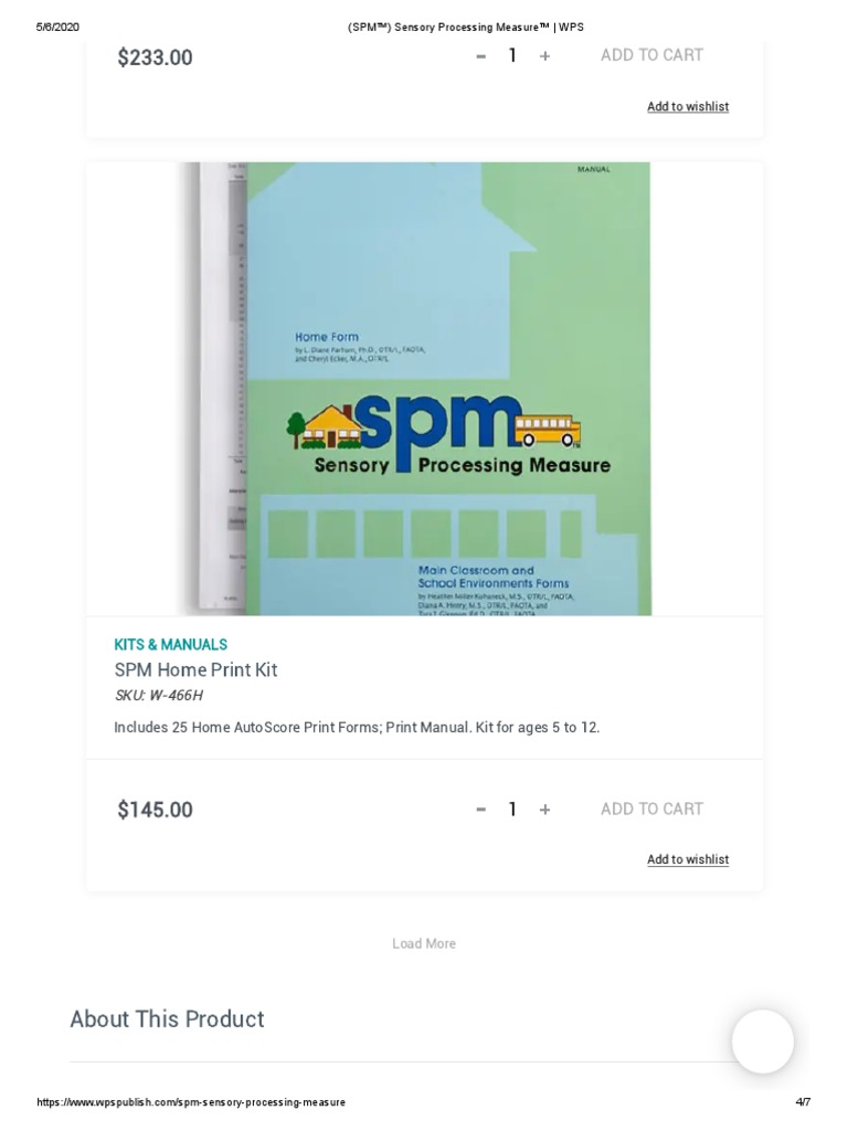 8 (SPM™) Sensory Processing Measure™ - WPS | PDF