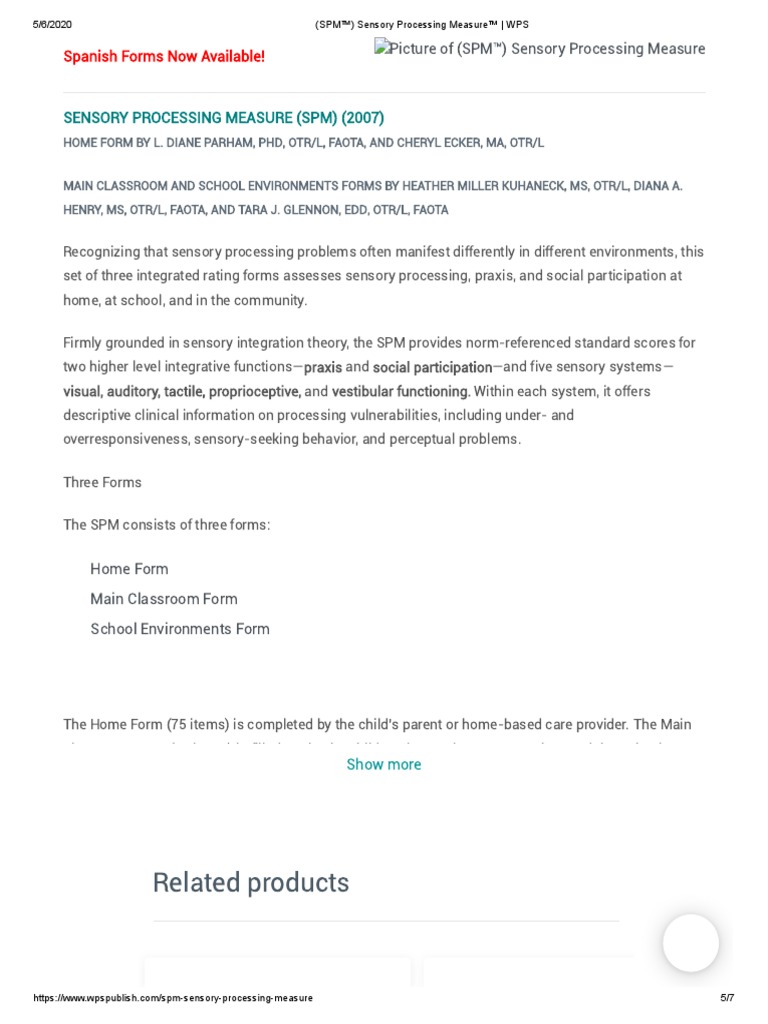 9 (SPM™) Sensory Processing Measure™ - WPS | PDF