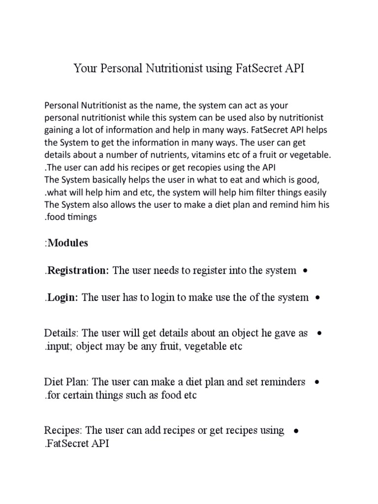 Your Personal Nutritionist Using Fatsecret Api | PDF