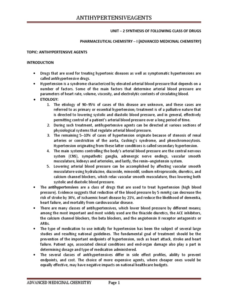 Antihypertensive Agents Pdf Hypertension Pharmacology