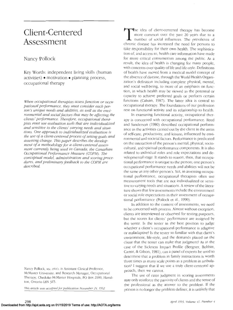 Client-Centered Assessment | PDF | Occupational Therapy | Psychotherapy