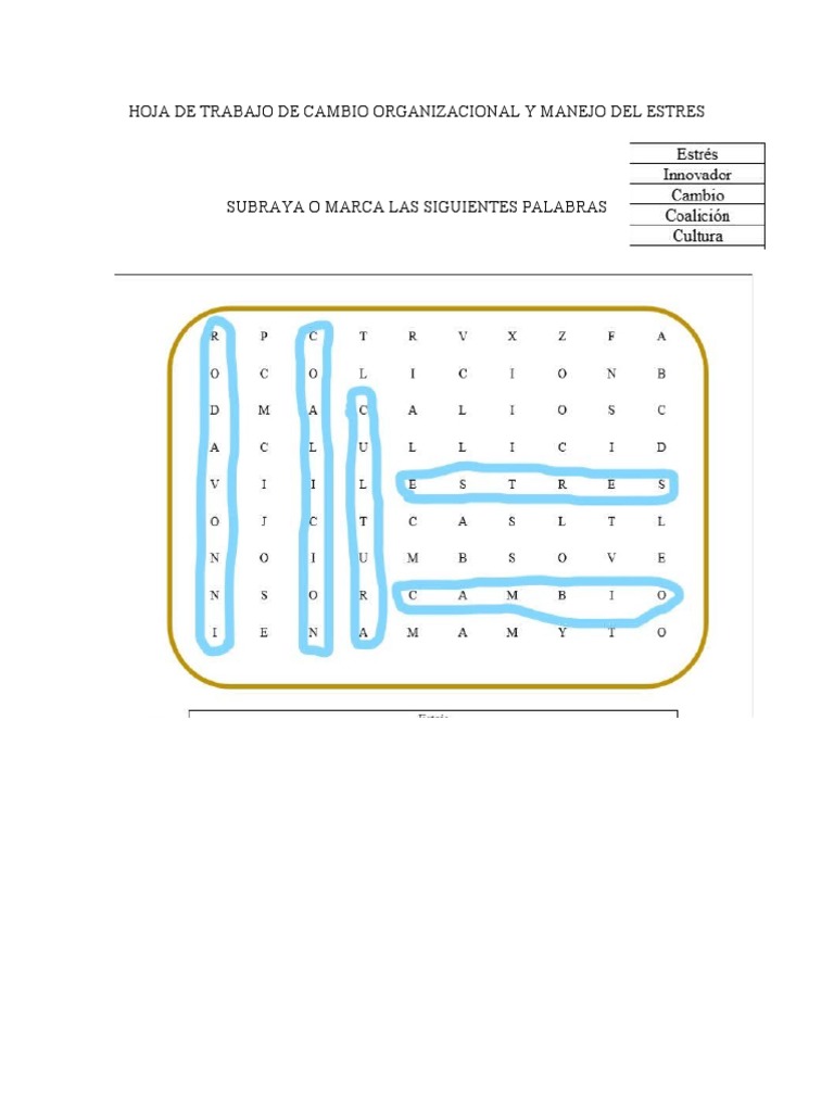 Sopa de Letras Cambio Organizacional y Manejo Del Estres | PDF
