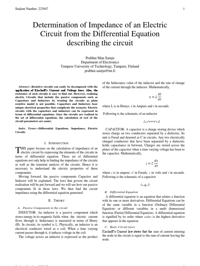 Impedance of Electric Circuits Using The Differential Equation ...