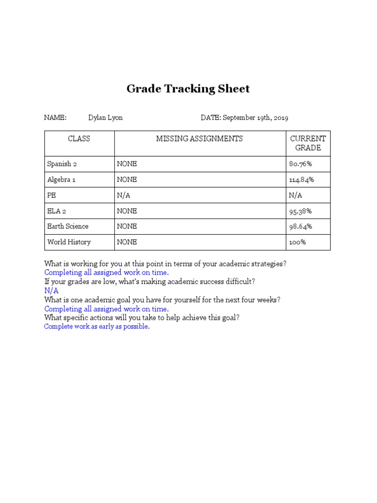 Gradetracking 1 | PDF