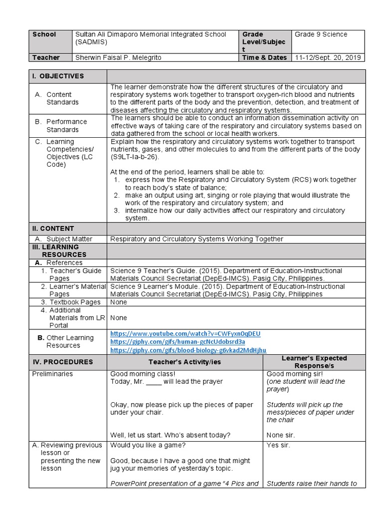 Respiratory and Circulatory Systems Working Together DLP | PDF | Blood ...