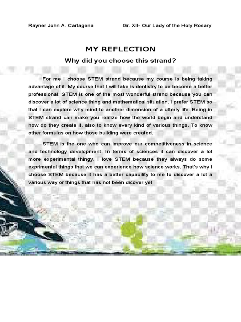 My Reflection: Why Did You Choose This Strand? | PDF