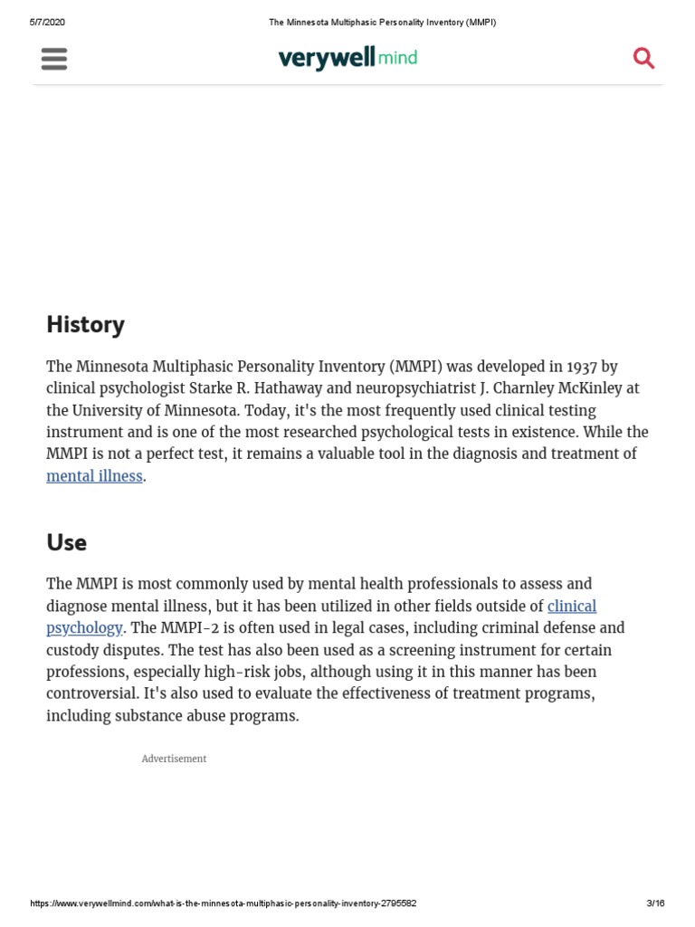 3 The Minnesota Multiphasic Personality Inventory (MMPI) | PDF
