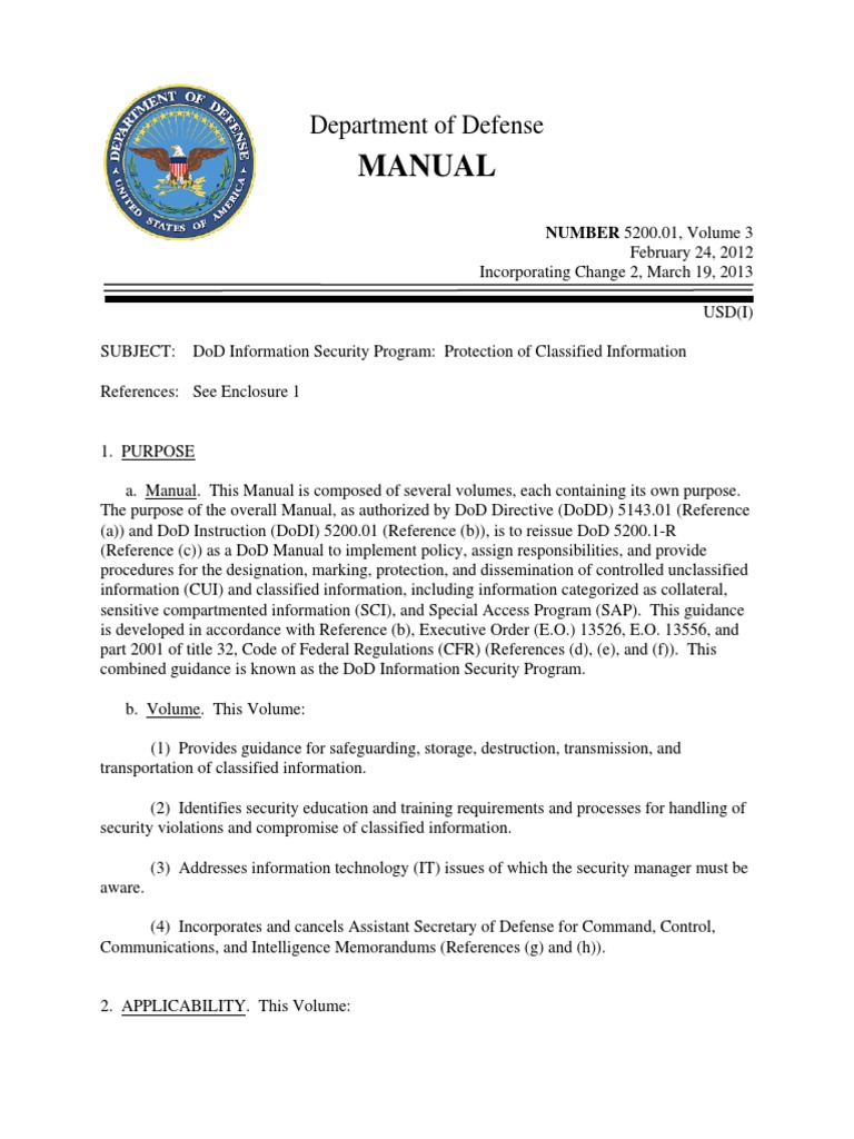 Manual: Department of Defense | PDF | Classified Information In The ...