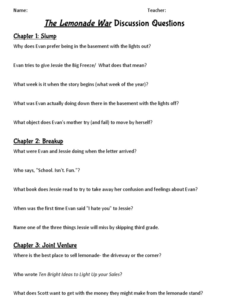 The Lemonade War : Discussion Questions | PDF
