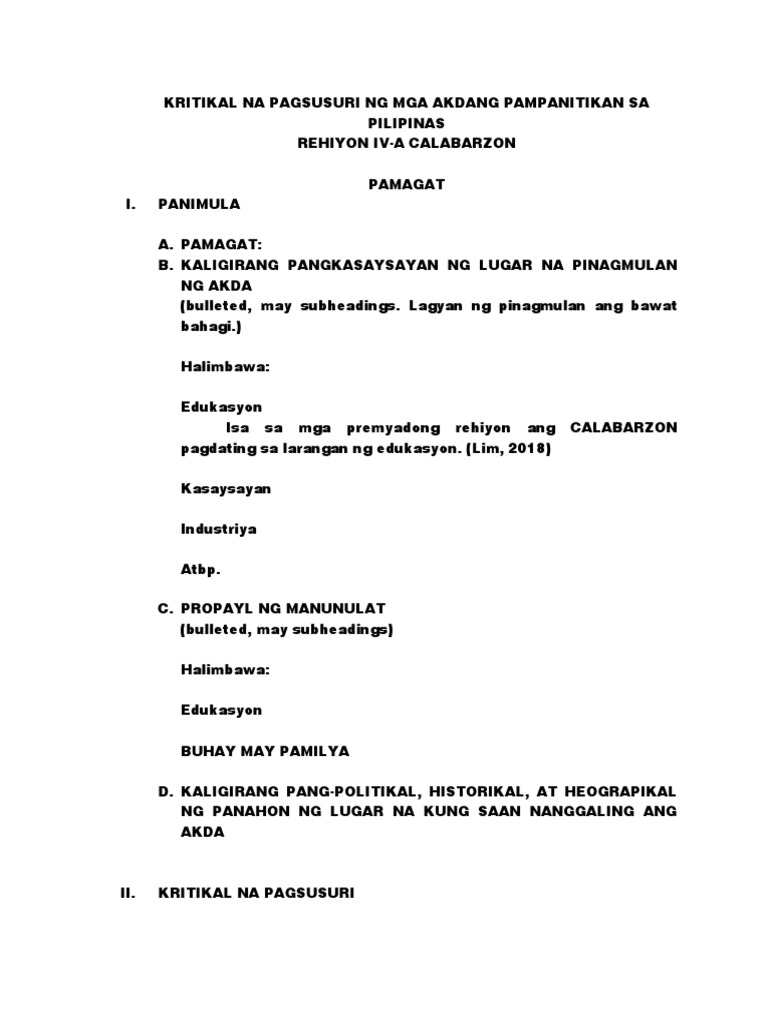 Kritikal Na Pagsusuri NG Mga Akdang Pampanitikan Sa Pilipinas | PDF