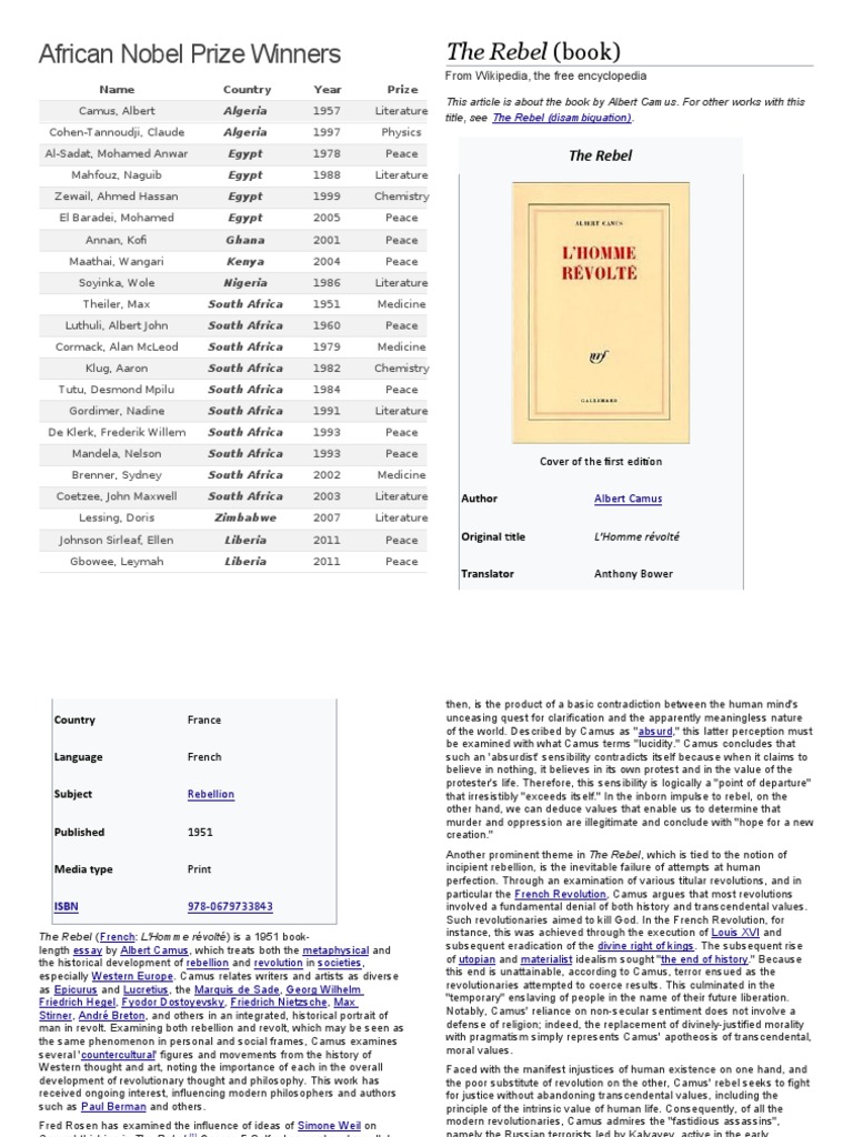African Nobel Prize Winners List | PDF | Philosophical Movements ...