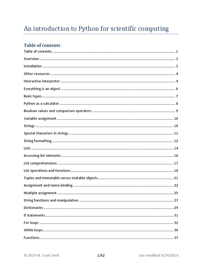 An Introduction To Python For Scientific Computing: © 2019 M. Scott ...