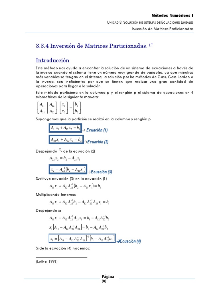 3 3 4 Inversion de Matrices Particionadas PDF | PDF | Matriz (Matemáticas) | Sistema de ...
