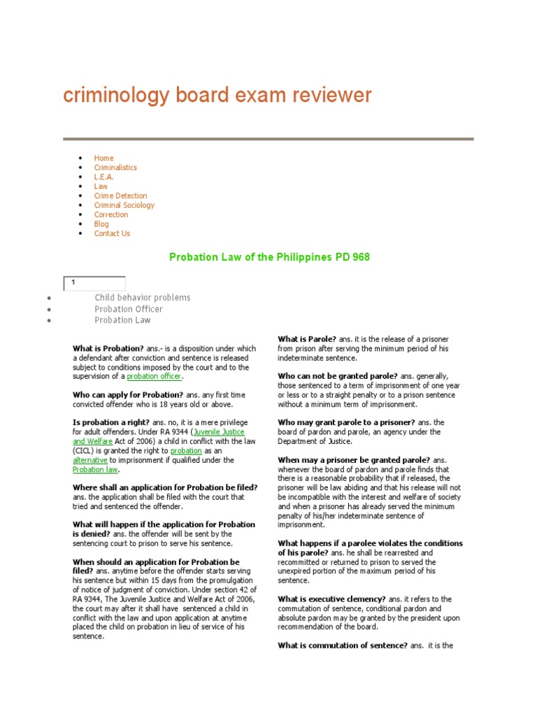 Criminology Board Exam Reviewer 51 | PDF | Probation | Pardon