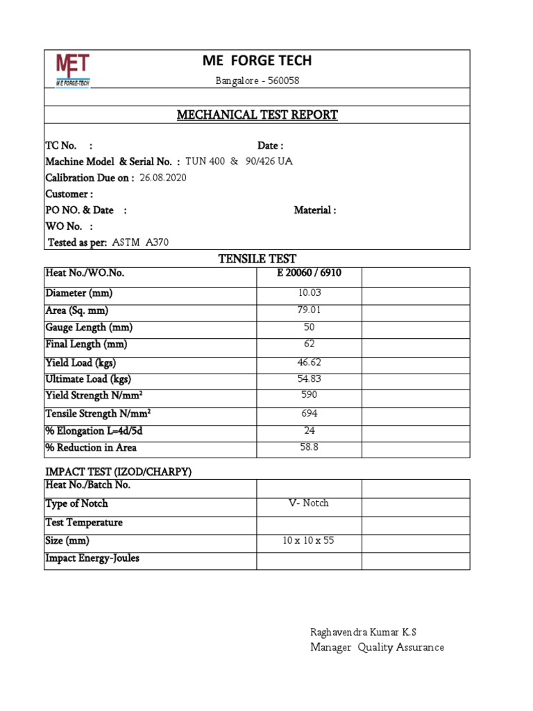Me Forge Tech: Mechanical Test Report | PDF