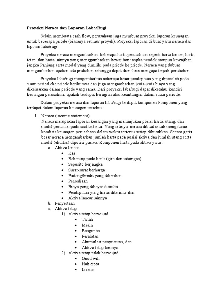 Proyeksi Neraca Dan Laporan Laba | PDF