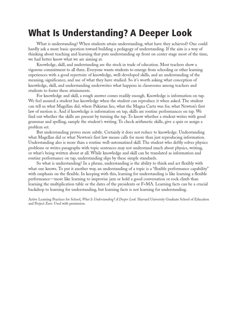 Defining Understanding in Education | PDF | Understanding | Knowledge