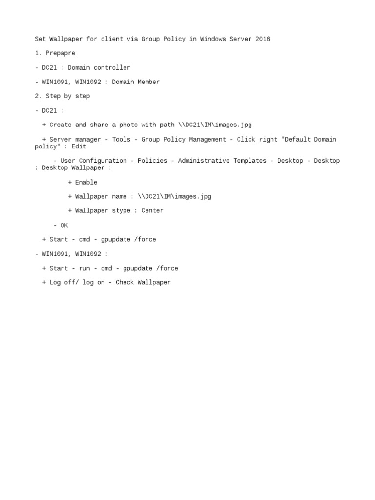 Set Wallpaper via Group Policy 2016 | PDF | Business | Computers