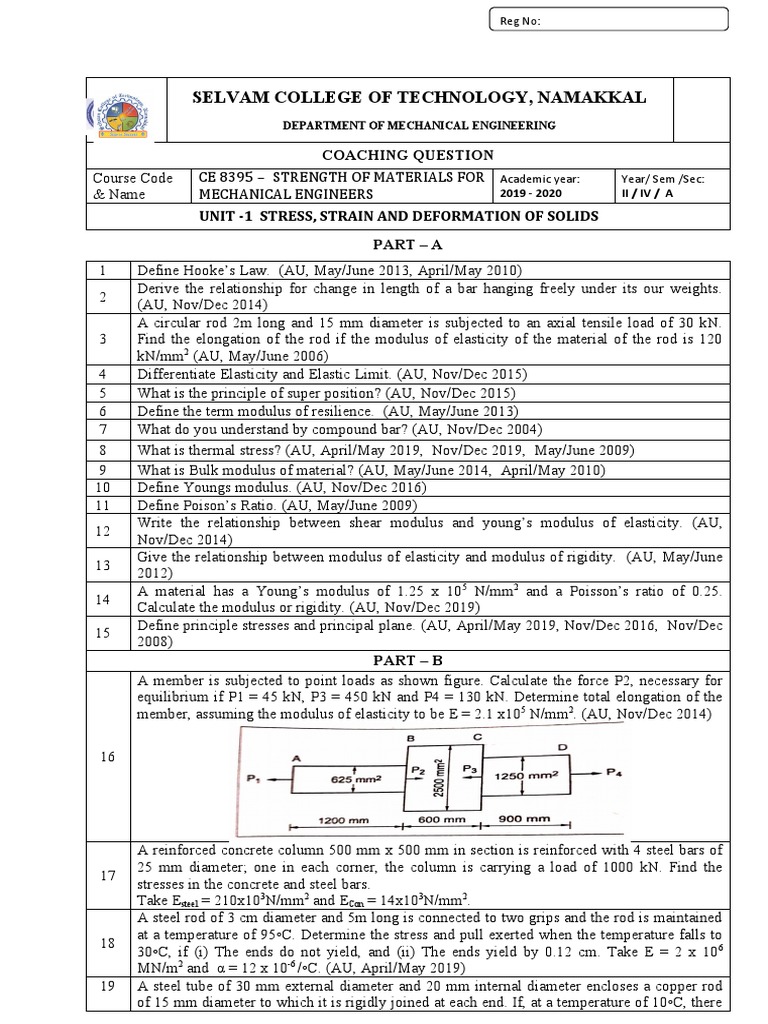 SOM COACHING QUESTION Unit 1 | PDF | Young's Modulus | Elasticity (Physics)