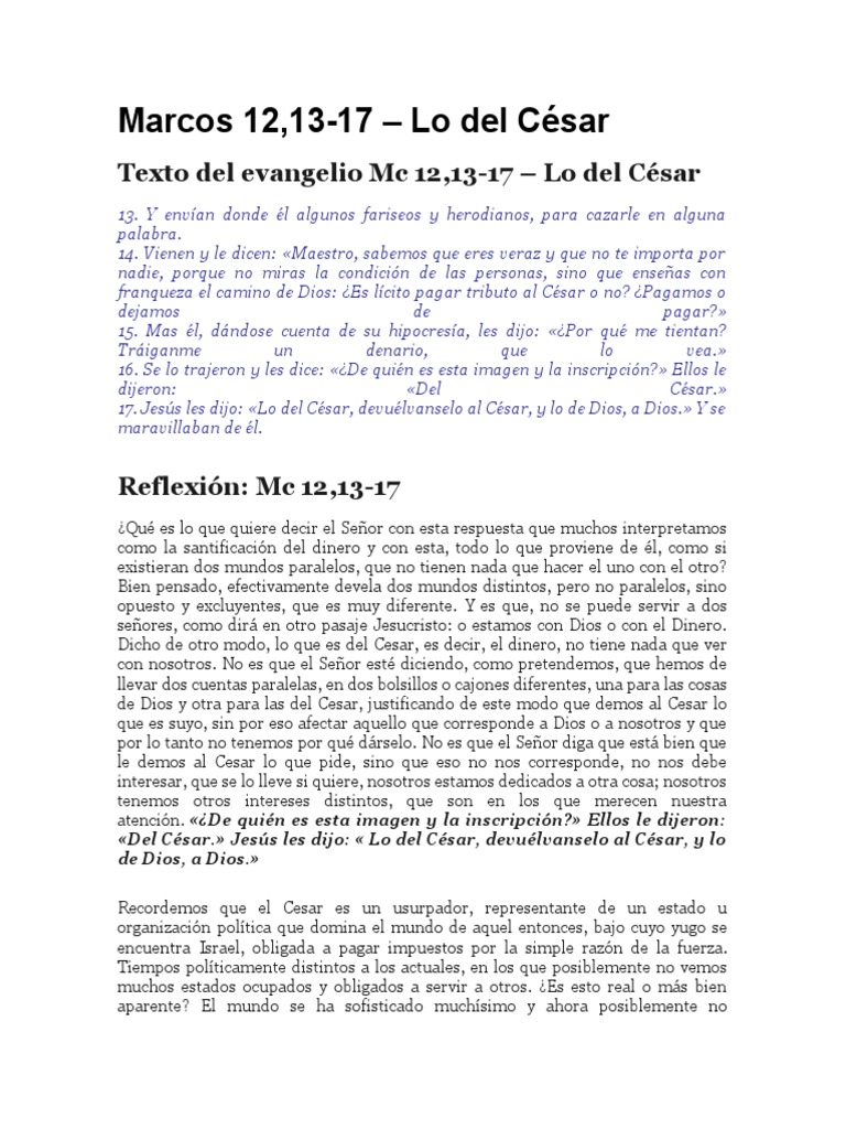 Lo del César y lo de Dios: Reflexión | PDF | Jesús | Amor