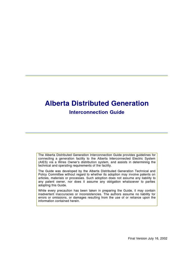 Alberta Distributed Generation Interconnection Guide - Final 2002 July ...