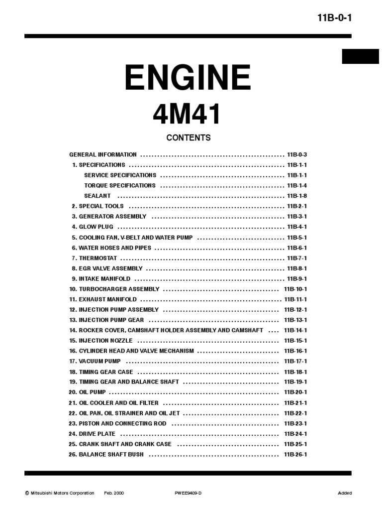 Mitsubishi Canter Engine 4M41 Service Manual PDF | PDF | Business