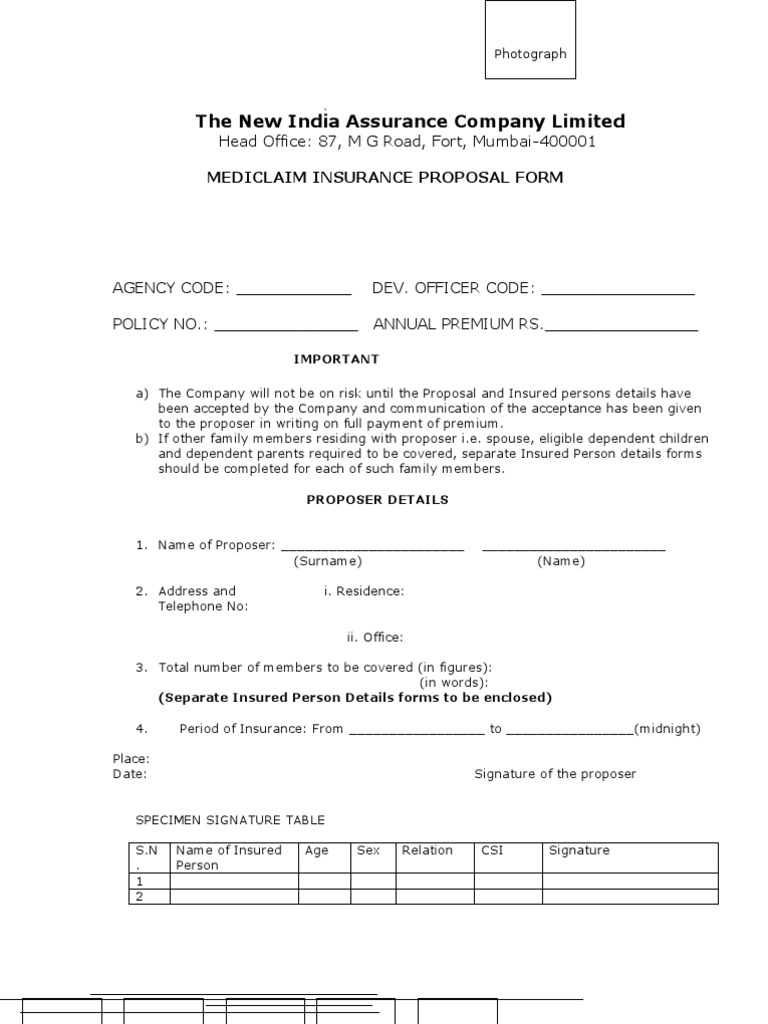 The New India Assurance Company Limited: Head Office: 87, M G Road ...