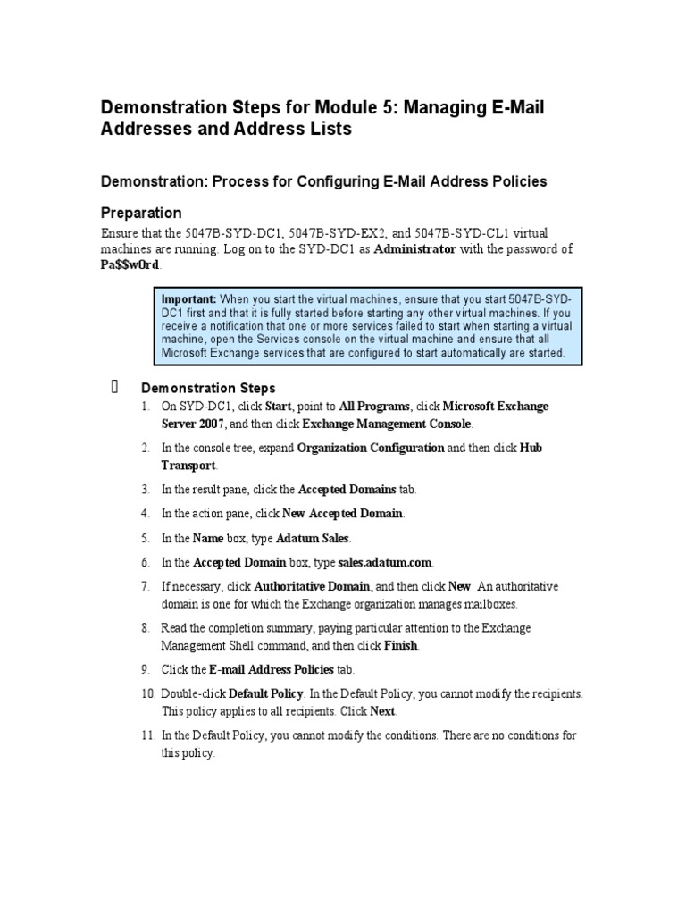 Demonstration Steps For Module 5: Managing E-Mail Addresses and Address Lists | PDF | Email ...