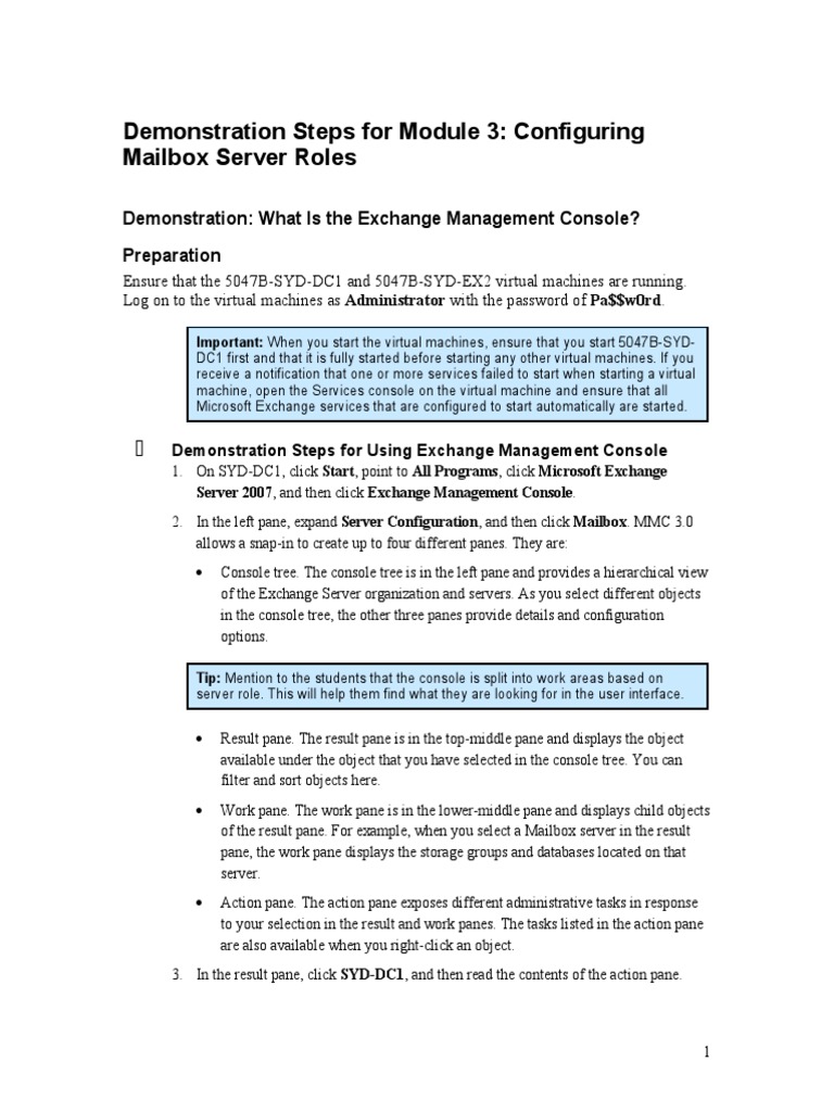 Demonstration Steps For Module 3: Configuring Mailbox Server Roles | PDF | Microsoft Exchange ...