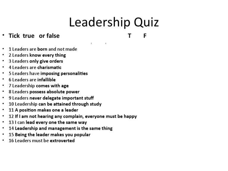 Leadership Myths Quiz: True or False | PDF