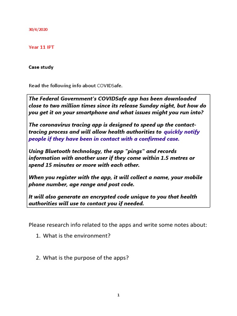 Year 11 IPT: Case Study | PDF