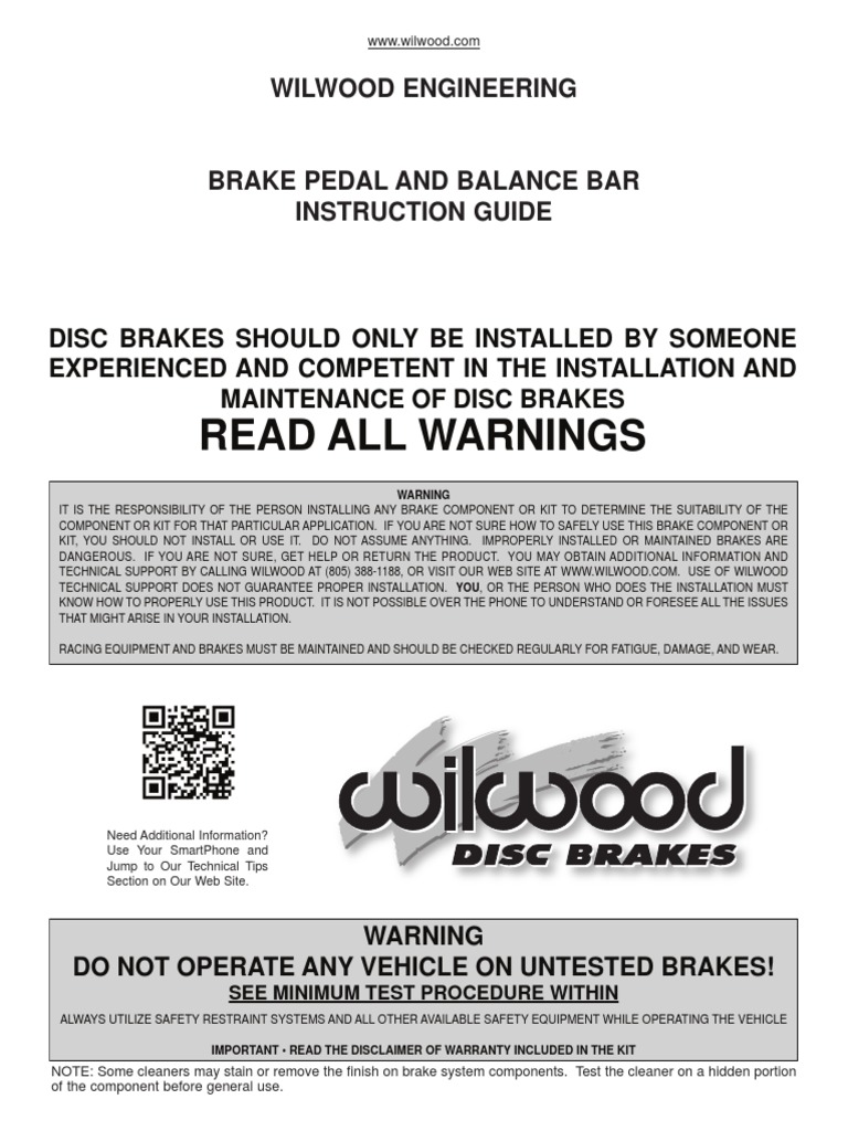 Wilwood Brake Balance Bar Setup Guide | PDF | Brake | Vehicle Technology