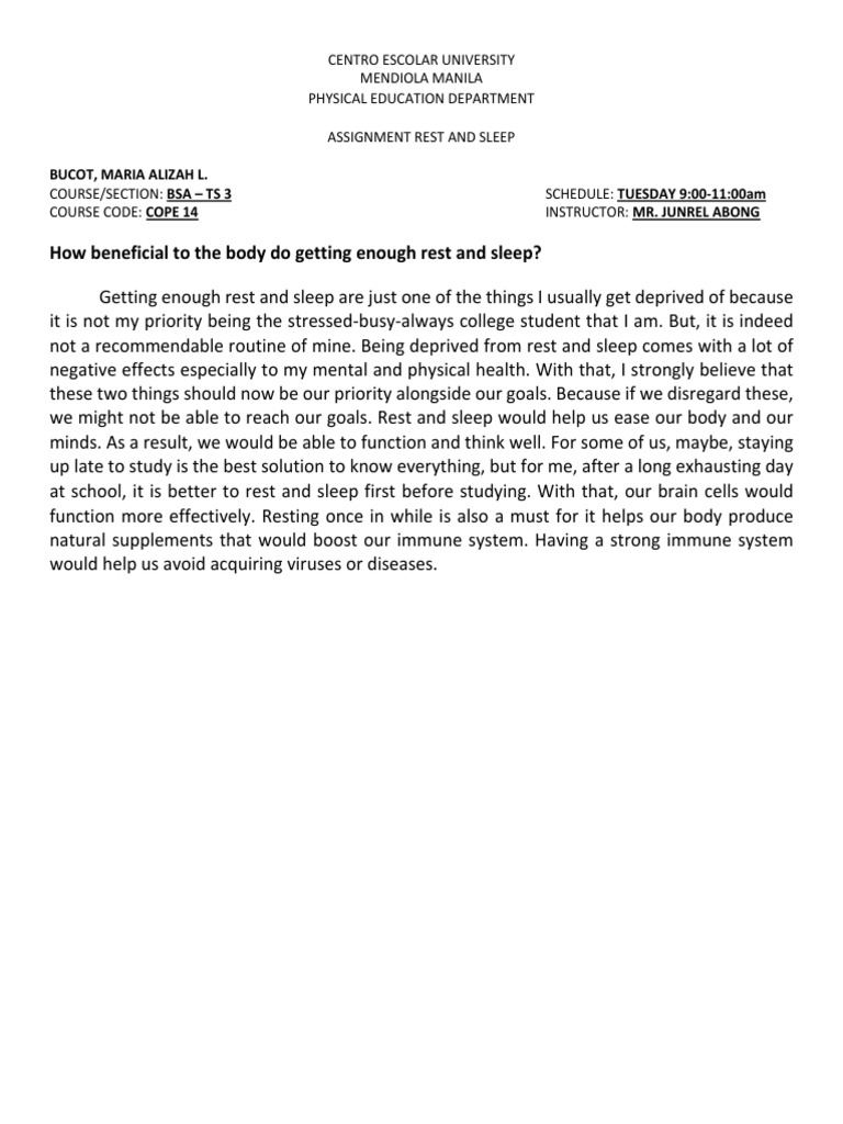 Assignment Rest and Sleep | PDF