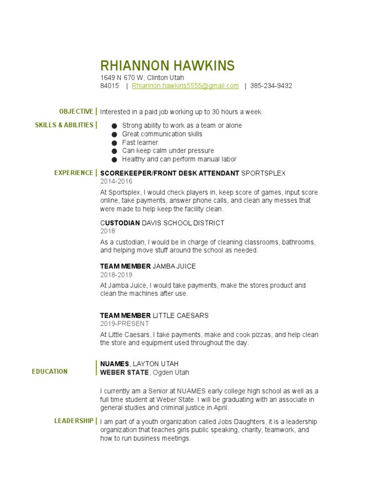 Rhiannon Hawkins Resume HD | PDF