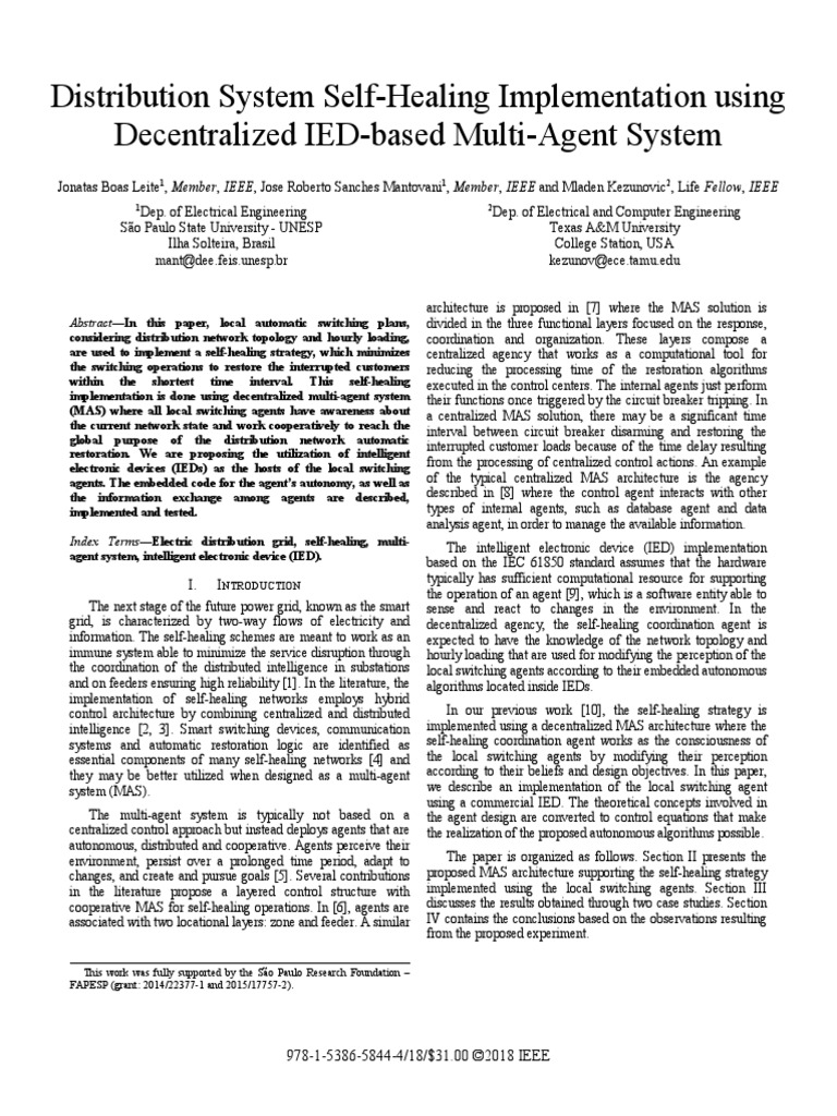 Distribution System Self-Healing Implementation Using Decentralized IED ...