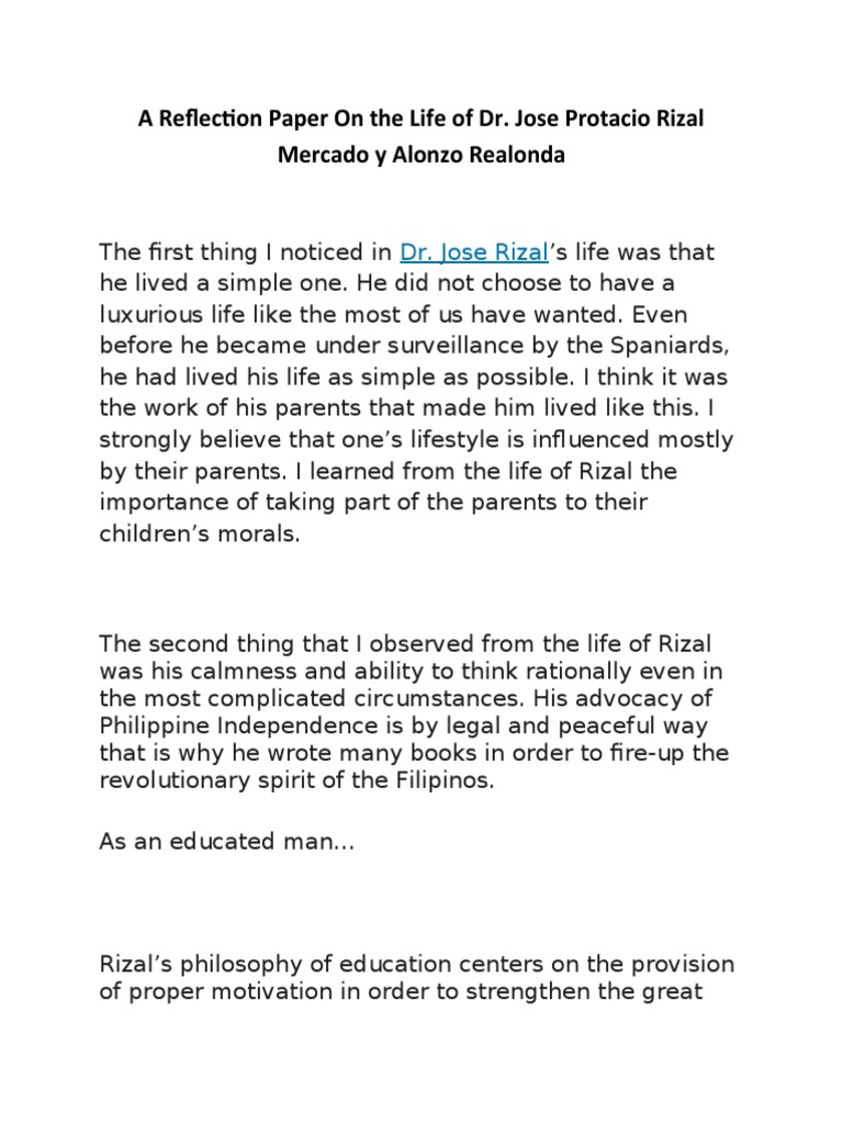A Reflection Paper On The Life of Jose Rizal | PDF | Catholic Church ...