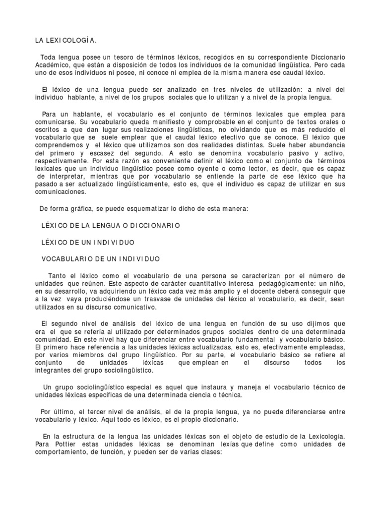 La Lexicología | PDF | Léxico | Sociolingüística
