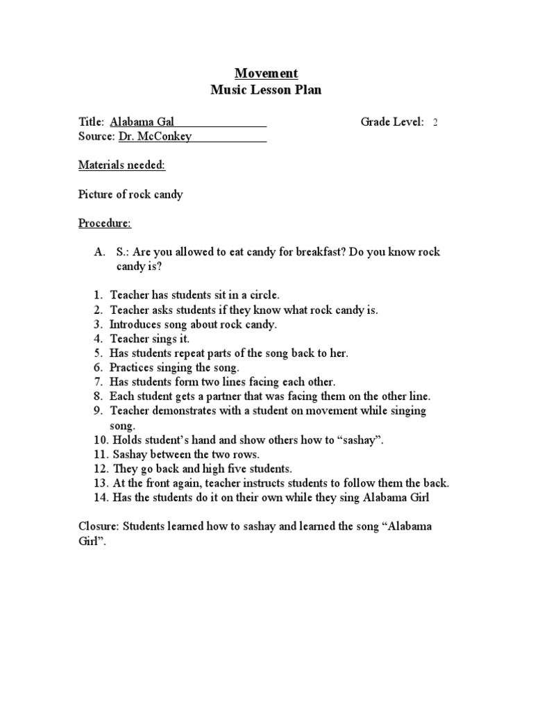 Movement Music Lesson Plan | PDF | Neuropsychological Assessment | Teachers