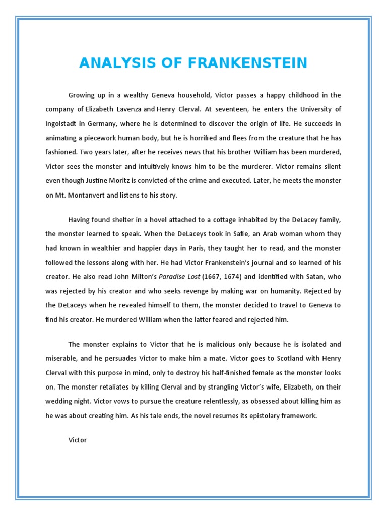 Frankenstein: A Character Analysis | PDF | Frankenstein