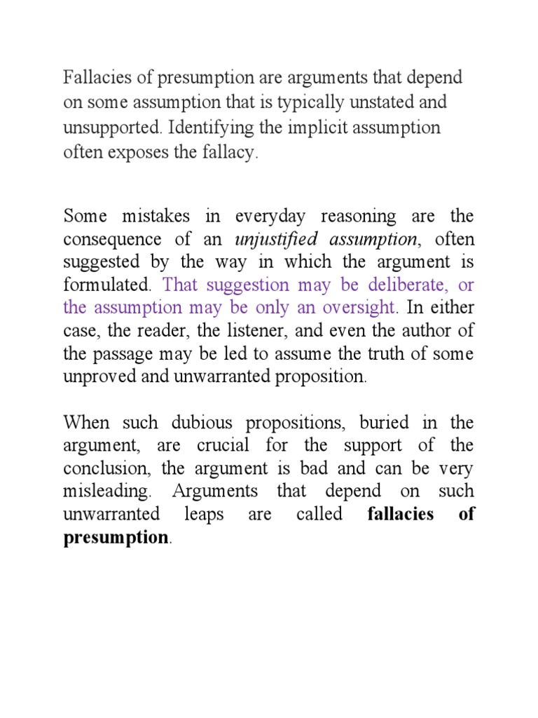 Fallacy of Presumption | PDF | Argument | Fallacy